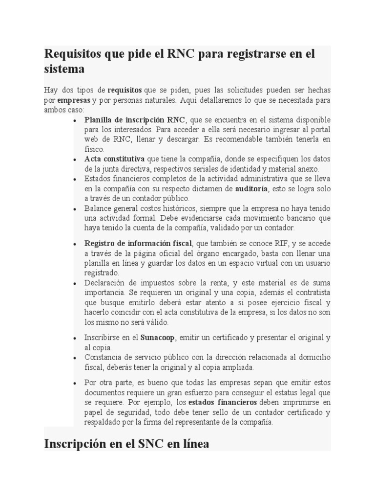 Requisitos para Registro en el RNC | PDF | Contraseña | Contador