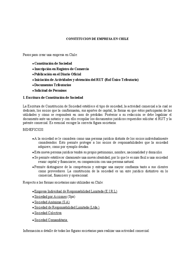 Constitucion de Empresa en Chile | PDF | Business | Negocios económicos