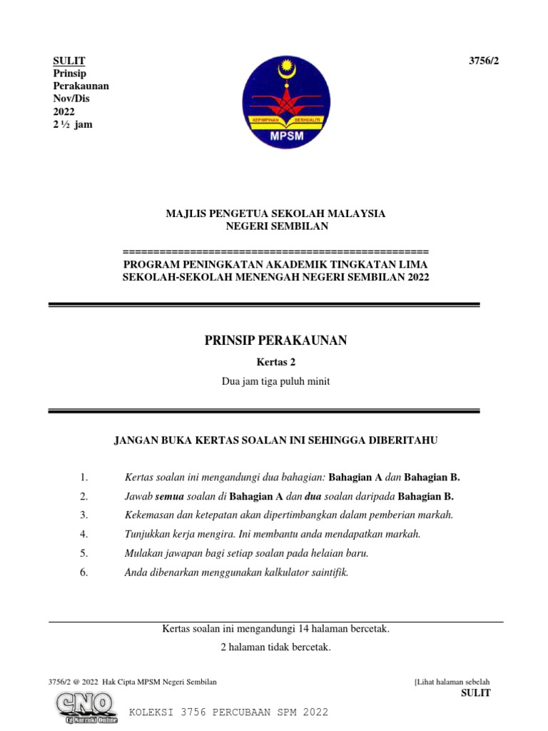 Prinsip Perakaunan K2 Negeri Sembilan 2022 PDF | PDF