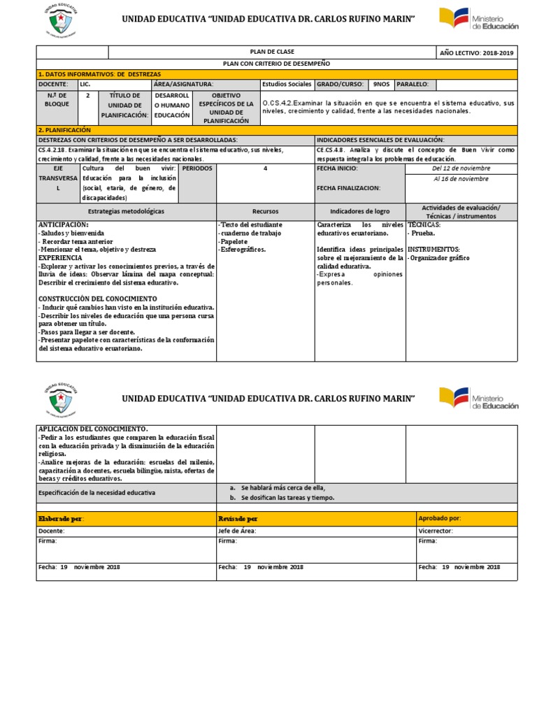 Plan de Clase | PDF | Planificación | Maestros