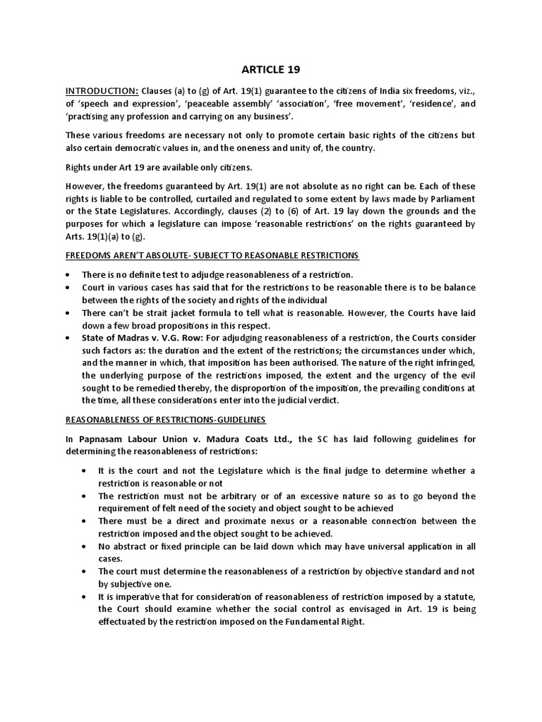 Article 19 Notes | PDF | Obscenity | Defamation