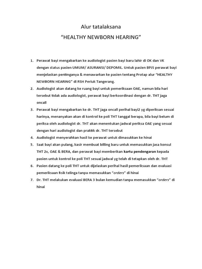 Alur Tatalaksana Healthy Newborn Hearing | PDF