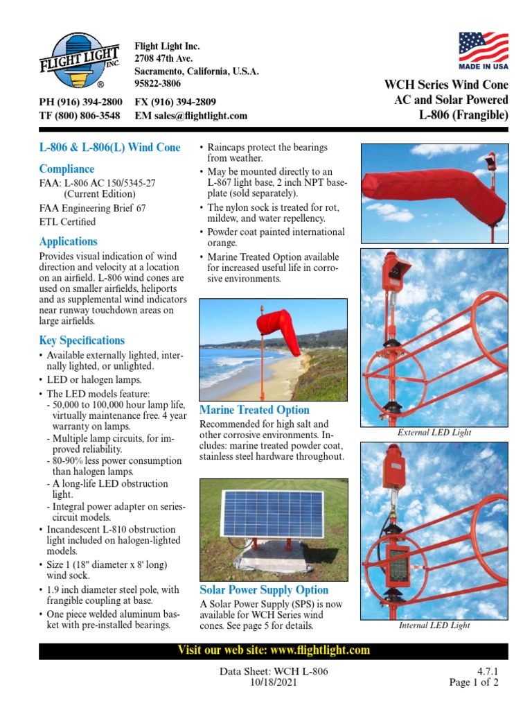 WCH L-806 Wind Cone Specifications | PDF | Solar Panel | Anchor