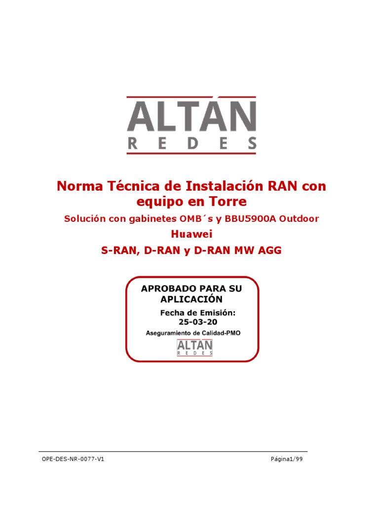 OPE-DES-NR-0077-V1 Norma Técnica Instalacion RAN Huawei Con Equipo en ...