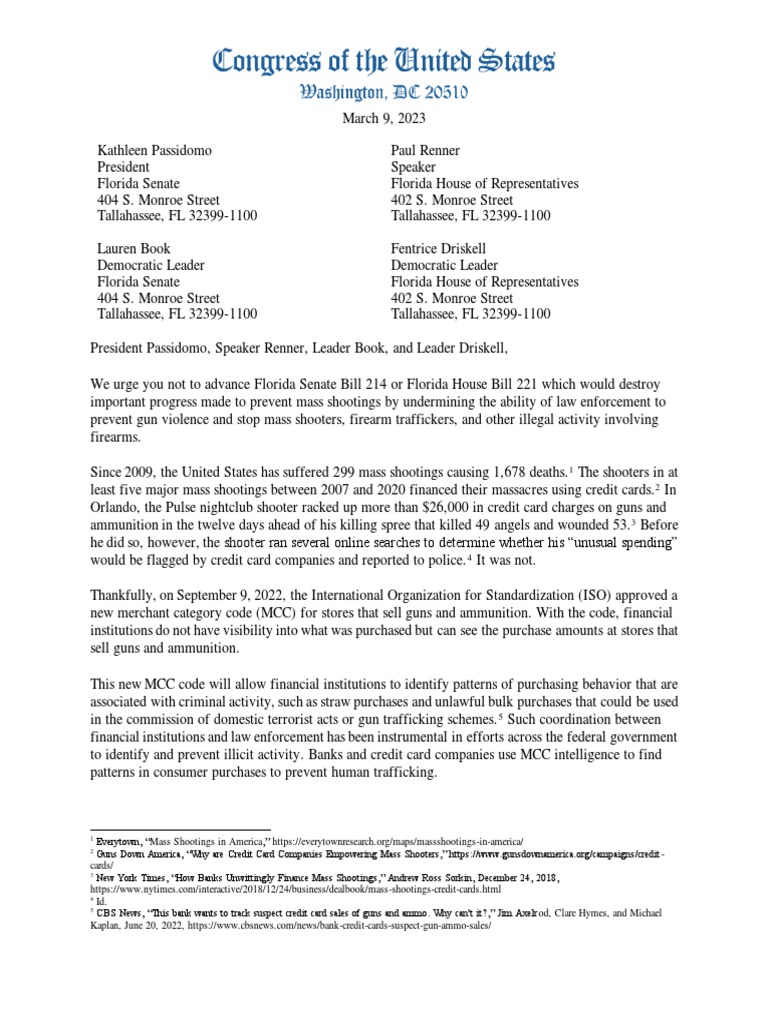 2023.2 ISO MCC FL-Dem Gun Violence Prevention Letter | PDF | Credit ...