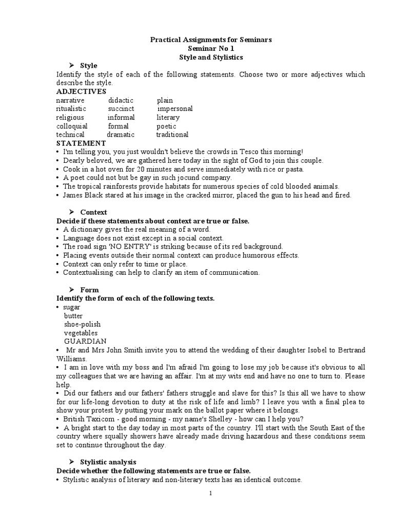 Seminar Assignments on Stylistics | PDF | Linguistics | English Language