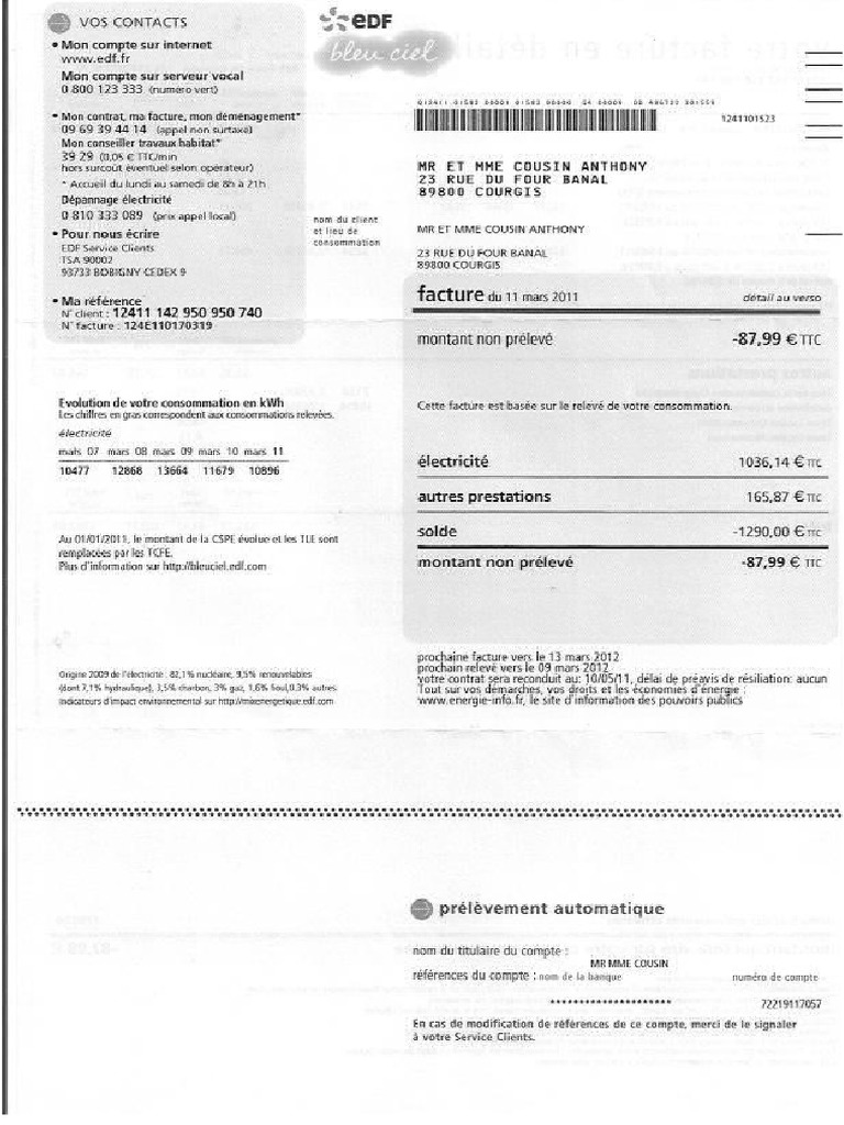 EDF - Facture Mars 2011 | PDF