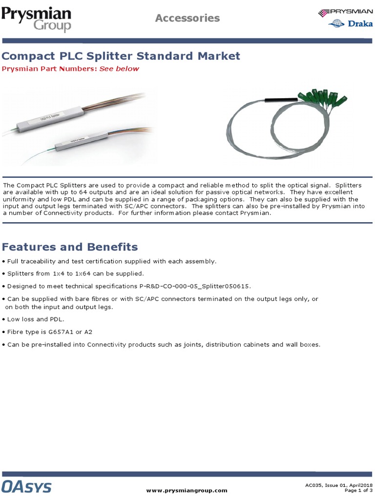 Compact PLC Splitters Overview | PDF | Optical Fiber | Fiber Optic Communication