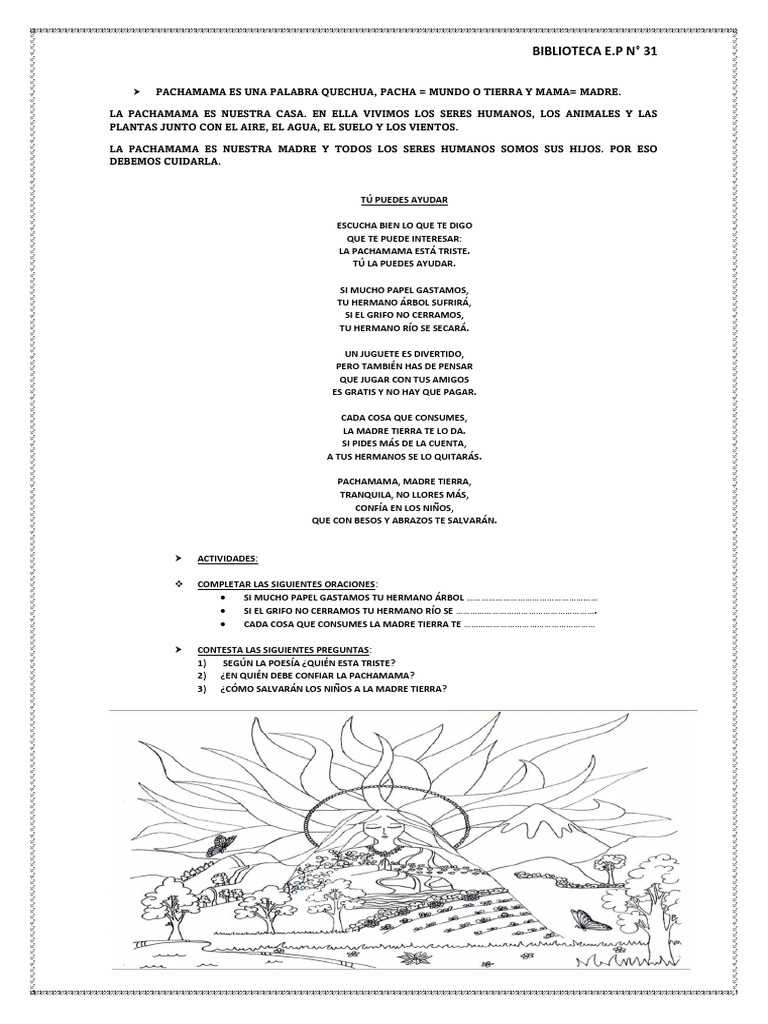 Actividades y poesía sobre la Pachamama | PDF | Cocina, comidas y vino