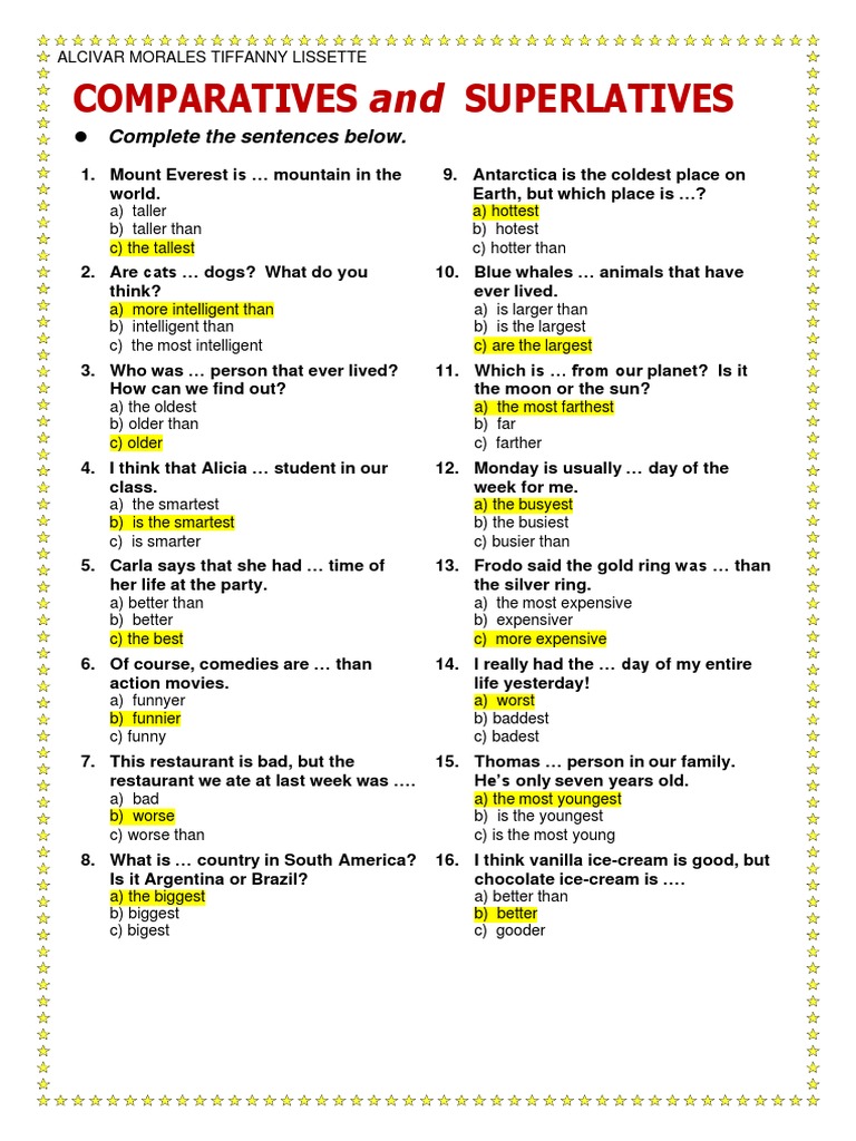 Comparatives and Superlatives Quiz 1 PDF | PDF