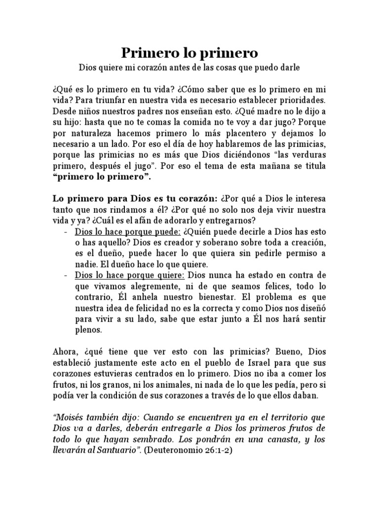 Primero Lo Primero Prédica | PDF | Amor | Dios
