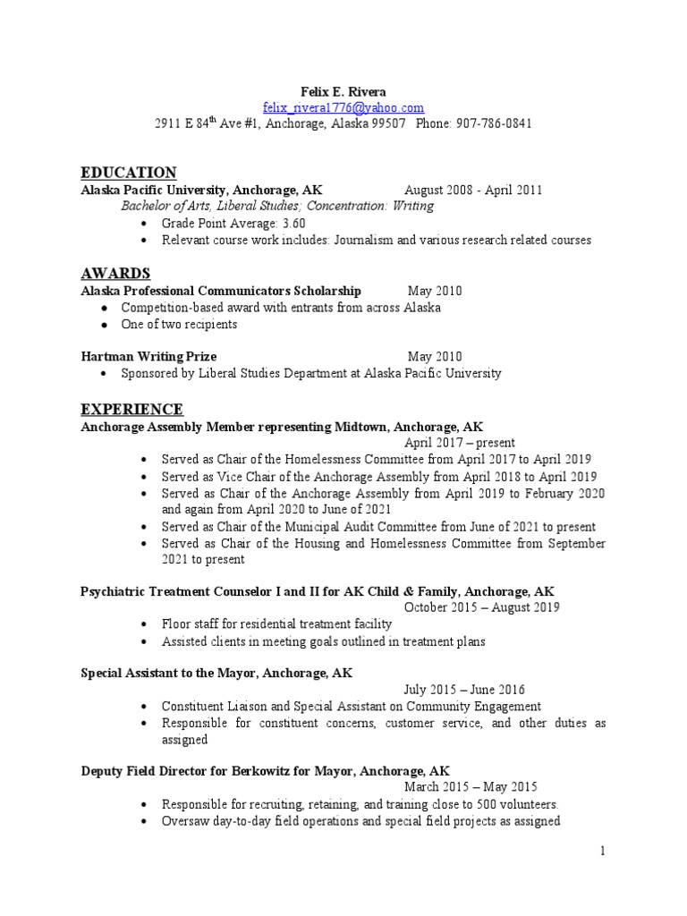 Felix Rivera's Resume | PDF | Anchorage