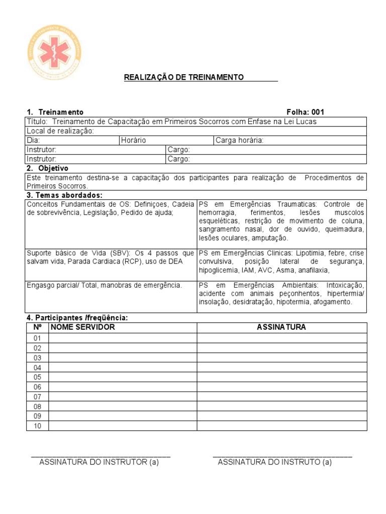 Ficha de Treinamento LEI LUCAS em Branco | PDF