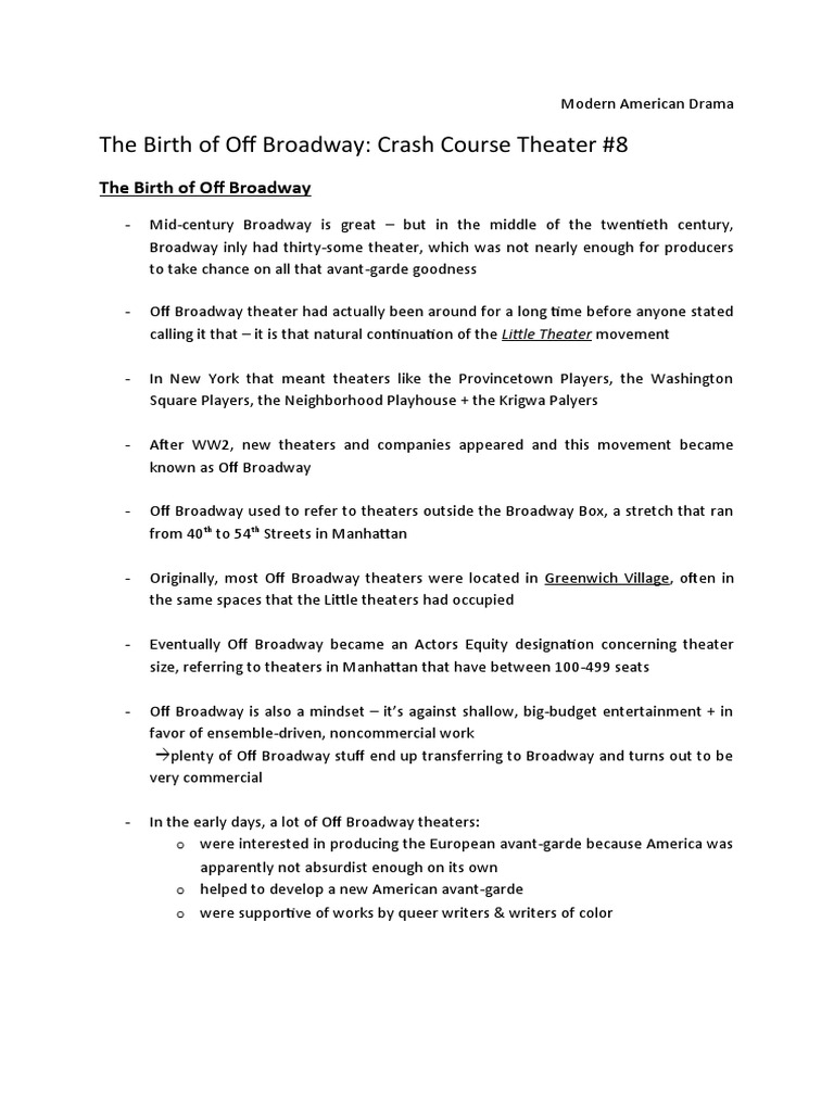 The Birth of Off Broadway - Crash Course Theater #8 | PDF | Performing ...