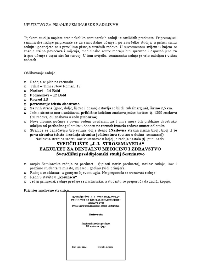 Uputstvo Za Pisanje Seminarske Radnje | PDF