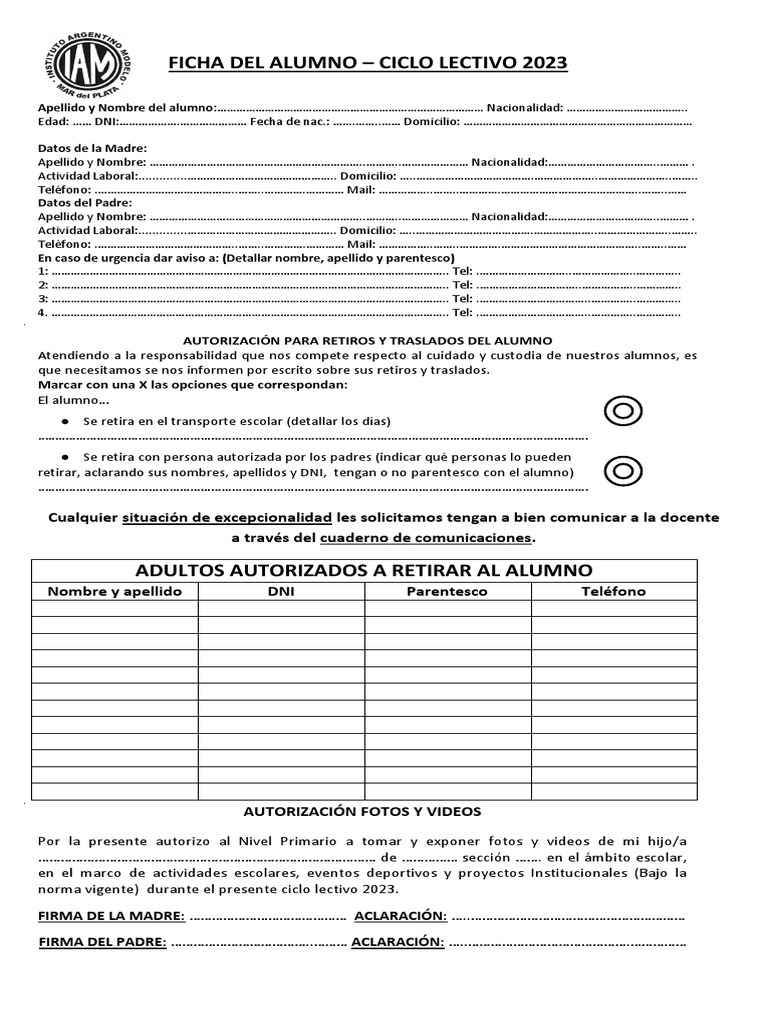 Ficha Del Alumno 2023 | PDF