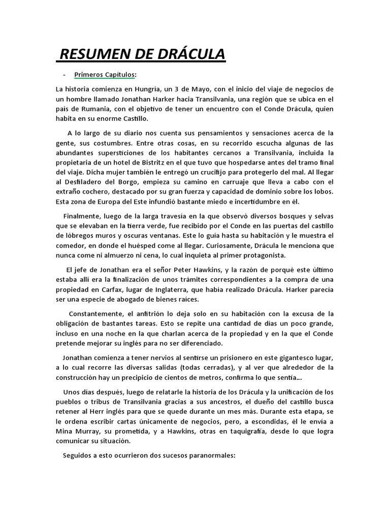 Resumen de Drácula | PDF | Drácula