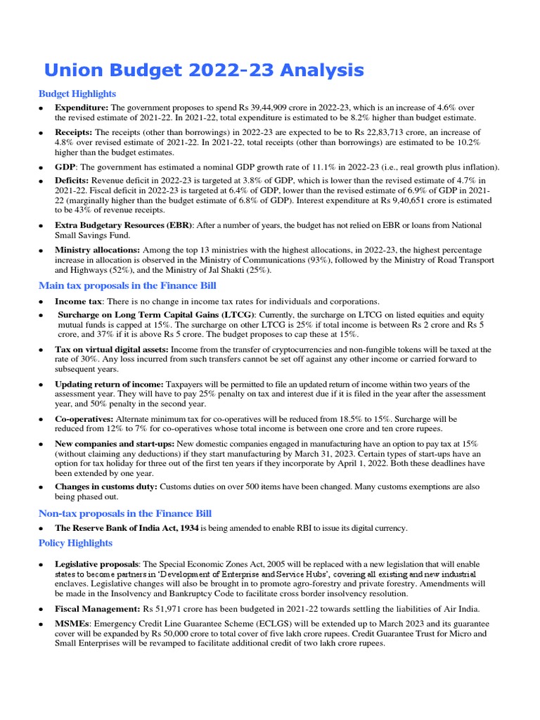Analysis of Budget | Download Free PDF | Government Budget Balance | Taxes