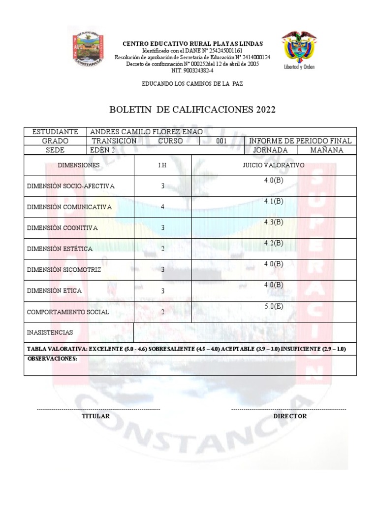 Boletines Preescolar 2021 | PDF
