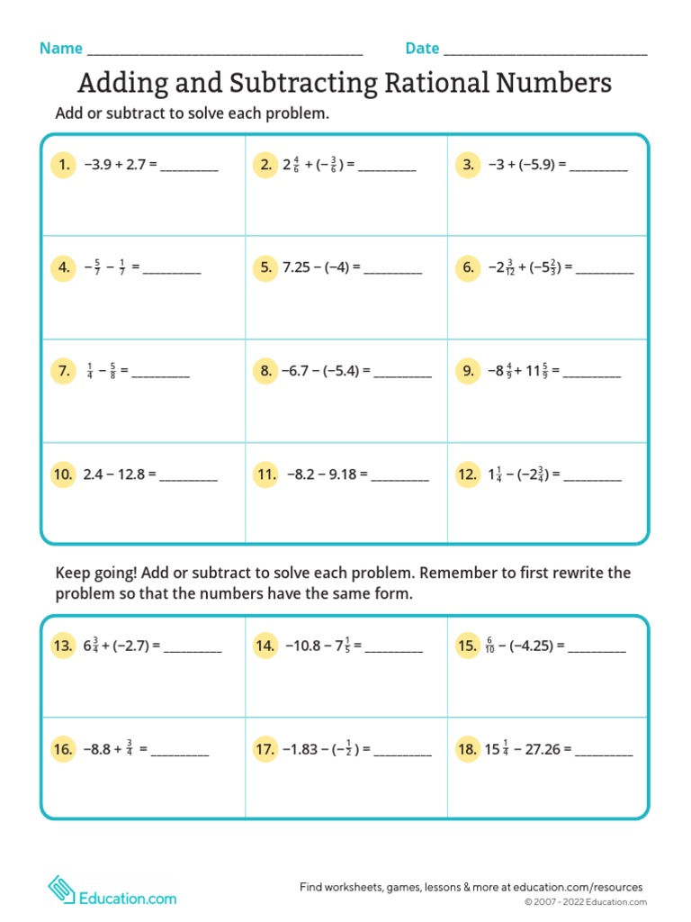 Adding and Subtracting Rational Numbers PDF | PDF | Teaching Methods ...