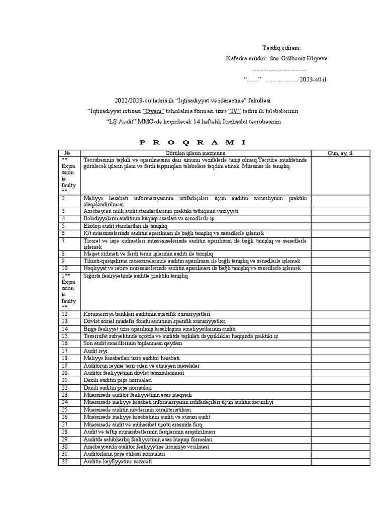 Proqram Praktika | PDF