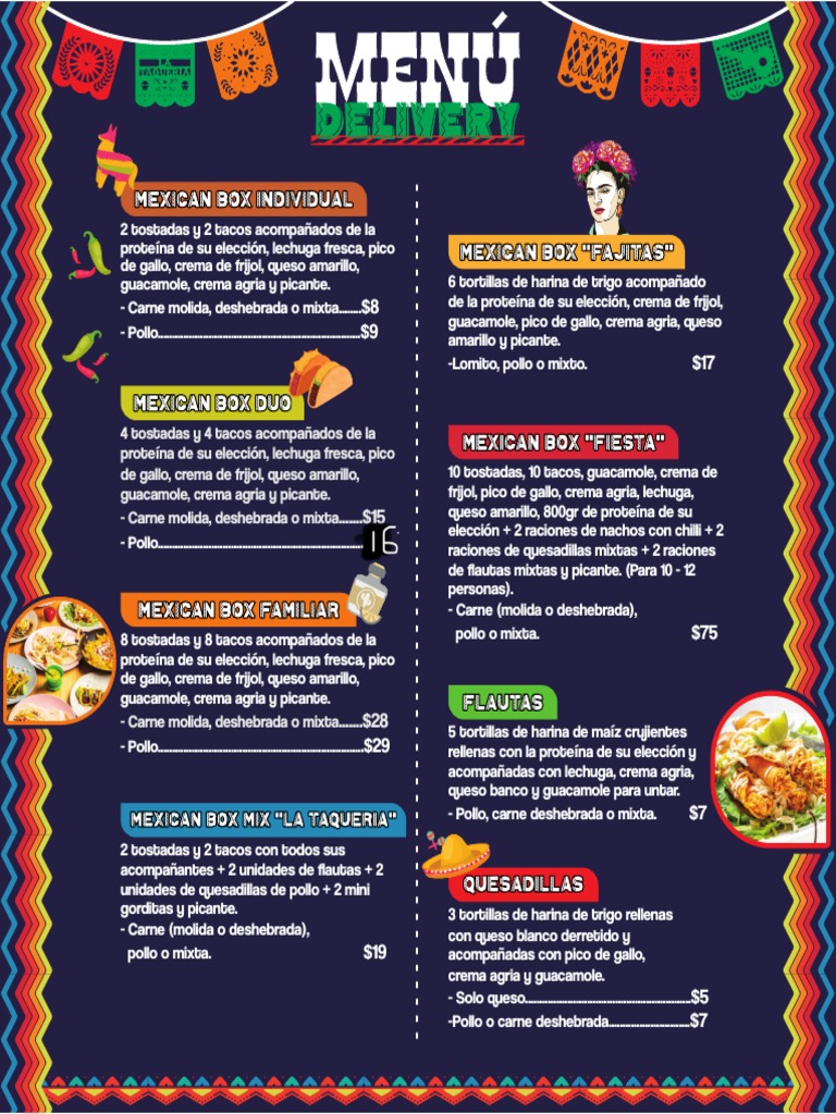 Menú Delivery PDF | PDF | Taco | Cocina de las Americas
