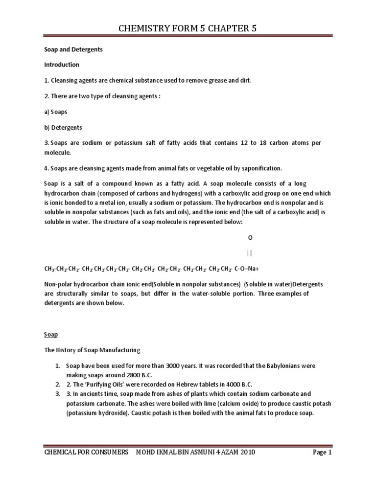 Soaps and Detergents in Chemistry | PDF | Soap | Sodium Hydroxide