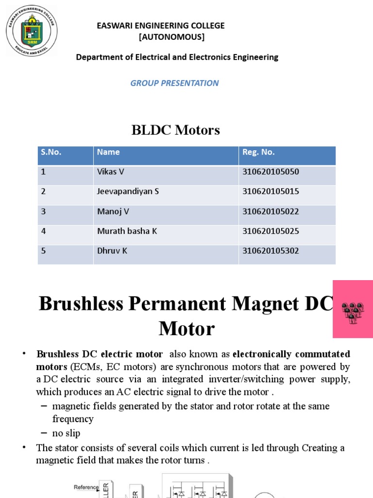 BLDC Motors: Easwari Engineering College (Autonomous) Department of ...