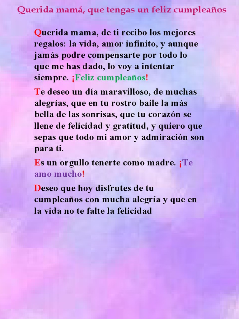Feliz Cumpleaños, Mamá Querida | PDF | Cocina, comidas y vino