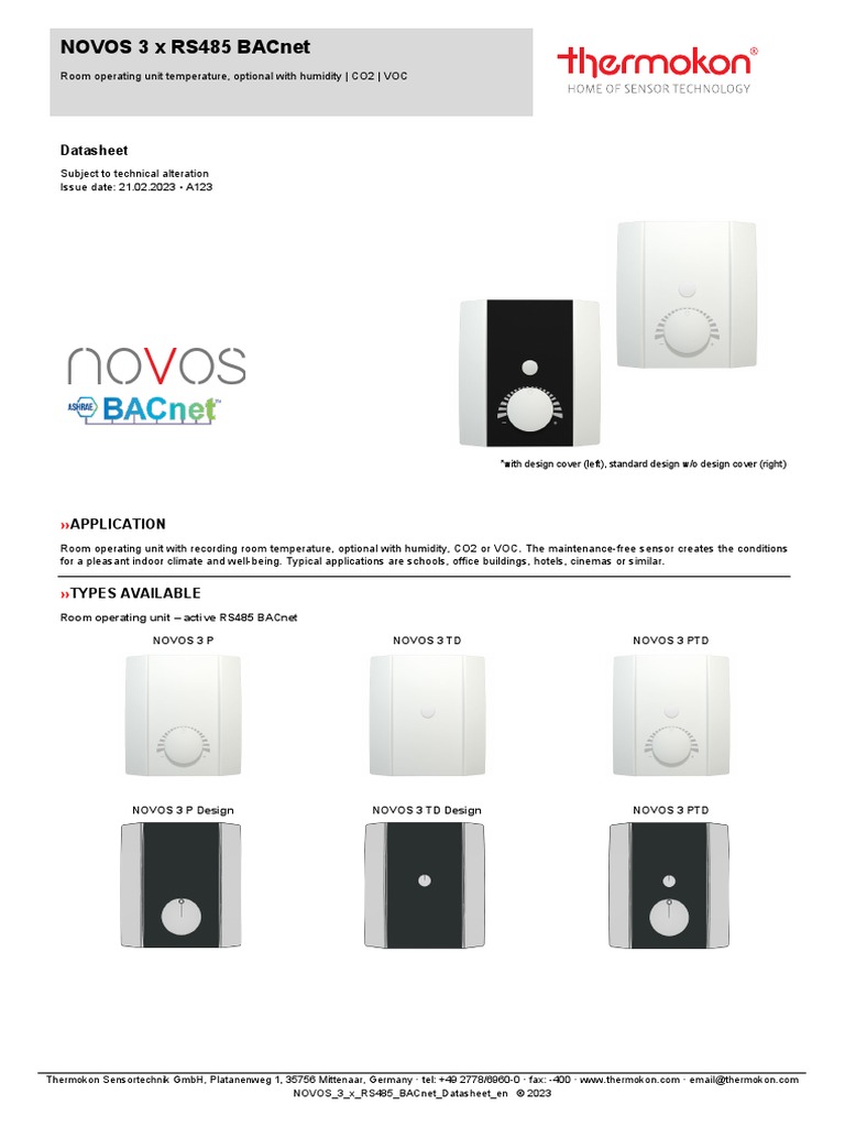 NOVOS 3 X RS485 BACnet Datasheet en | PDF | Sensor | Humidity
