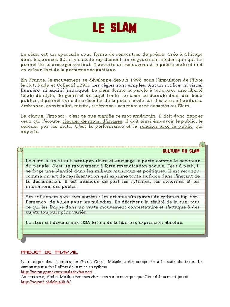 Introduction au Slam : Poésie et Performance | PDF