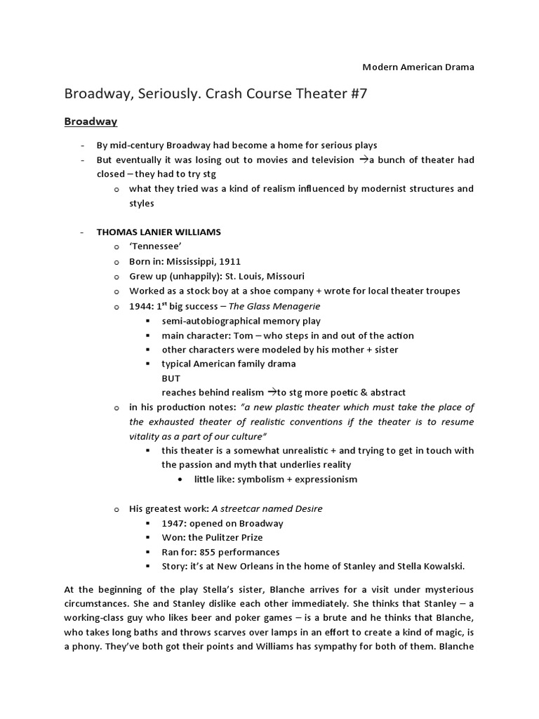 Broadway, Seriously. Crash Course Theater #7 | PDF