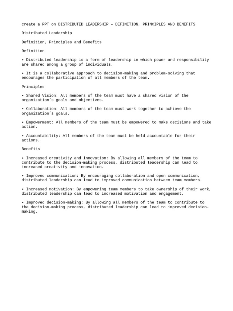 Distributed Leadership - Definition, Principles and Benefits | PDF