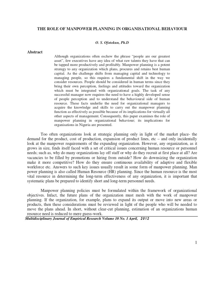 The Role of Manpower Planning in Organisational Behaviour | PDF | Human Resources | Human ...