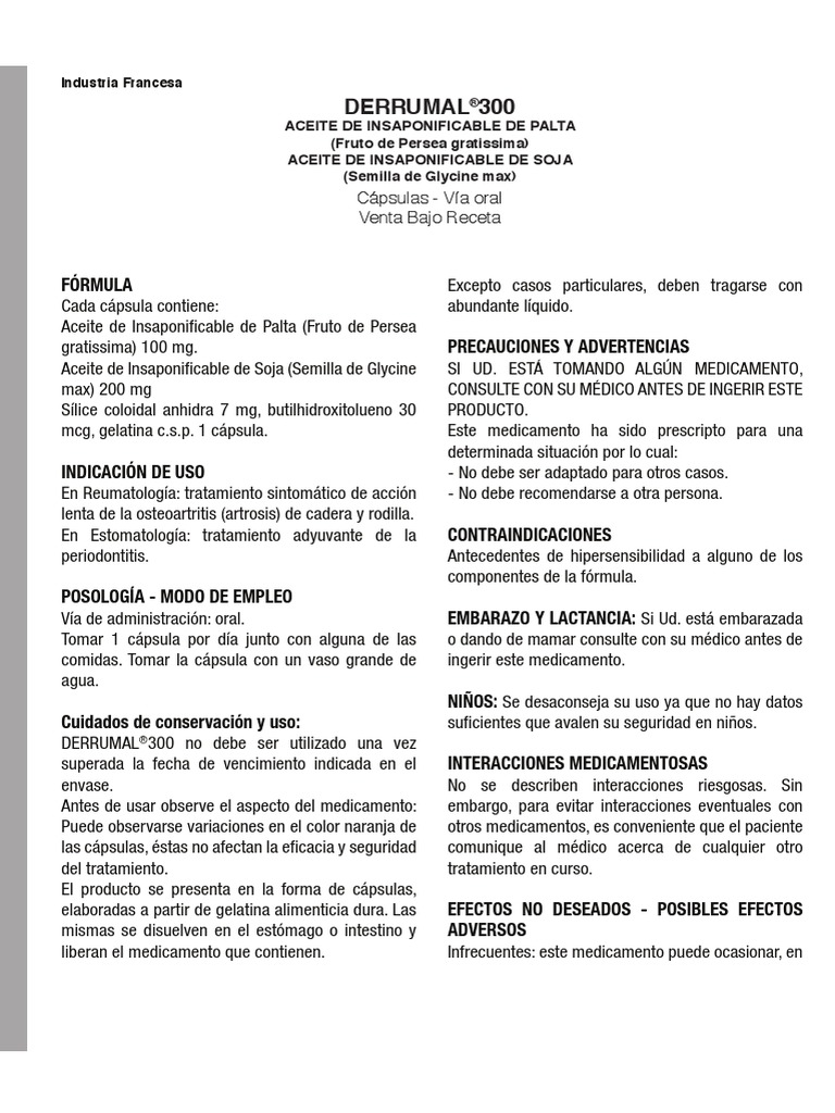 Uso y características de Derrumal 300 | PDF | Medicamentos con receta ...