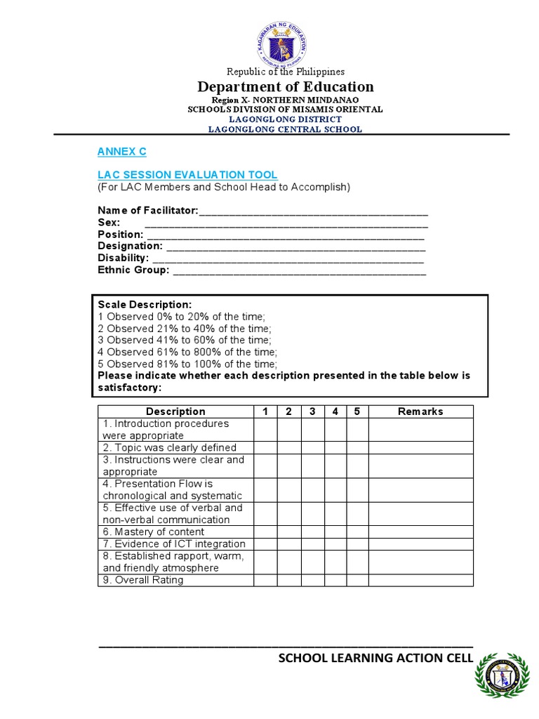Annex C: LAC Session Evaluation Tool | PDF | Career & Growth | Social ...