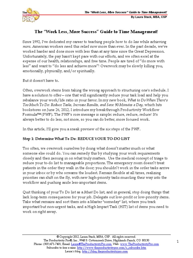 The "Work Less, More Success" Guide To Time Management! | PDF | Time ...