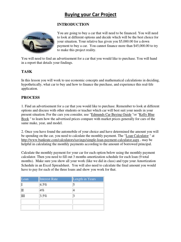 Buying Your Car Project | PDF | Option (Finance) | Interest