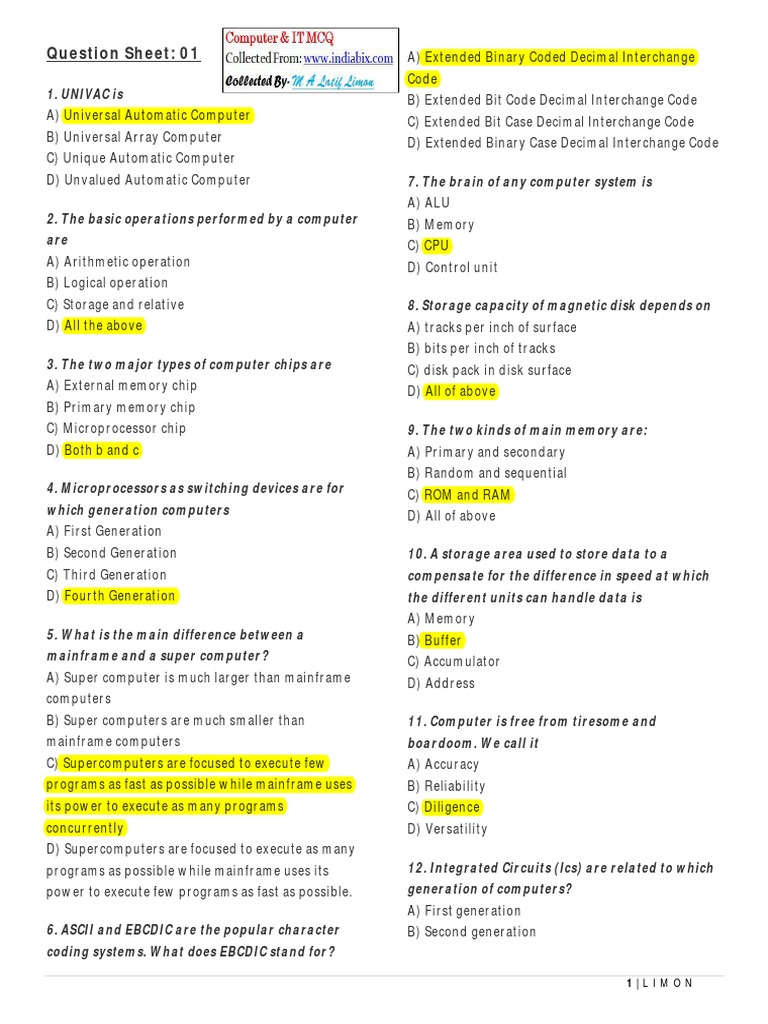 200 Indiabix IT Question - M A Latif Limon | PDF | Computer Data Storage | Read Only Memory