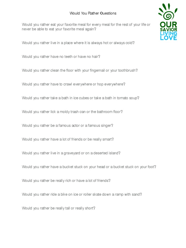 Fun Would You Rather Questions PDF | PDF