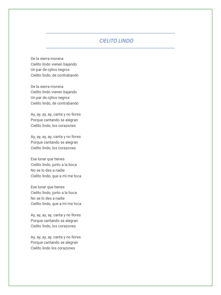 CIELITO LINDO Cancion | PDF