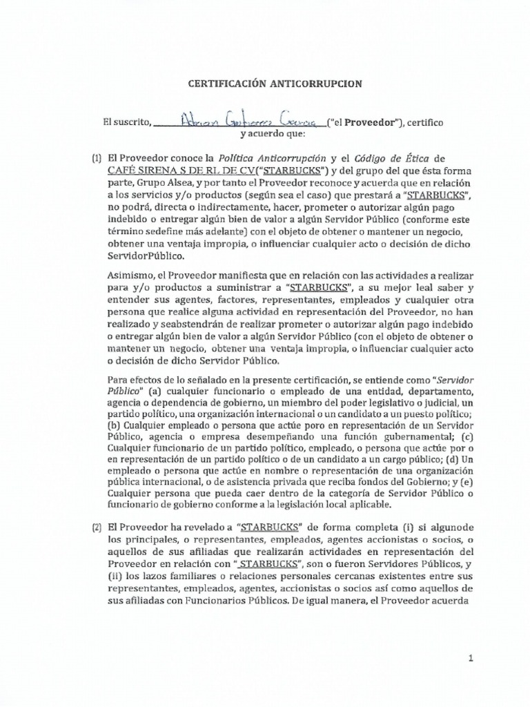 Certificacion Anticorrupcion Pdf