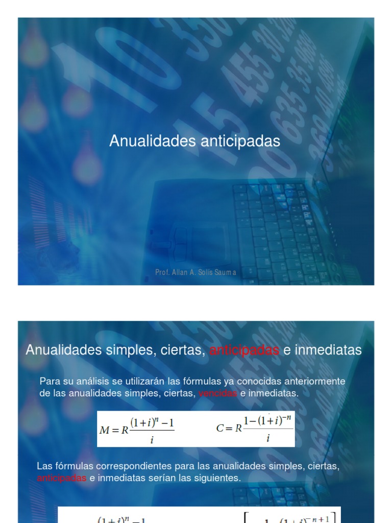 Anualidades Simples Ciertas Anticipadas e Inmediatas PDF | PDF
