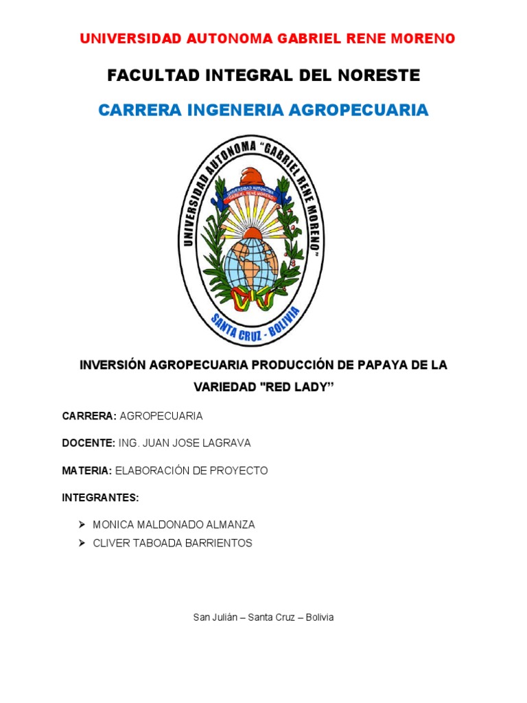 Proyecto Producción de Papaya 2023 2 | PDF | Agricultura | Bolivia