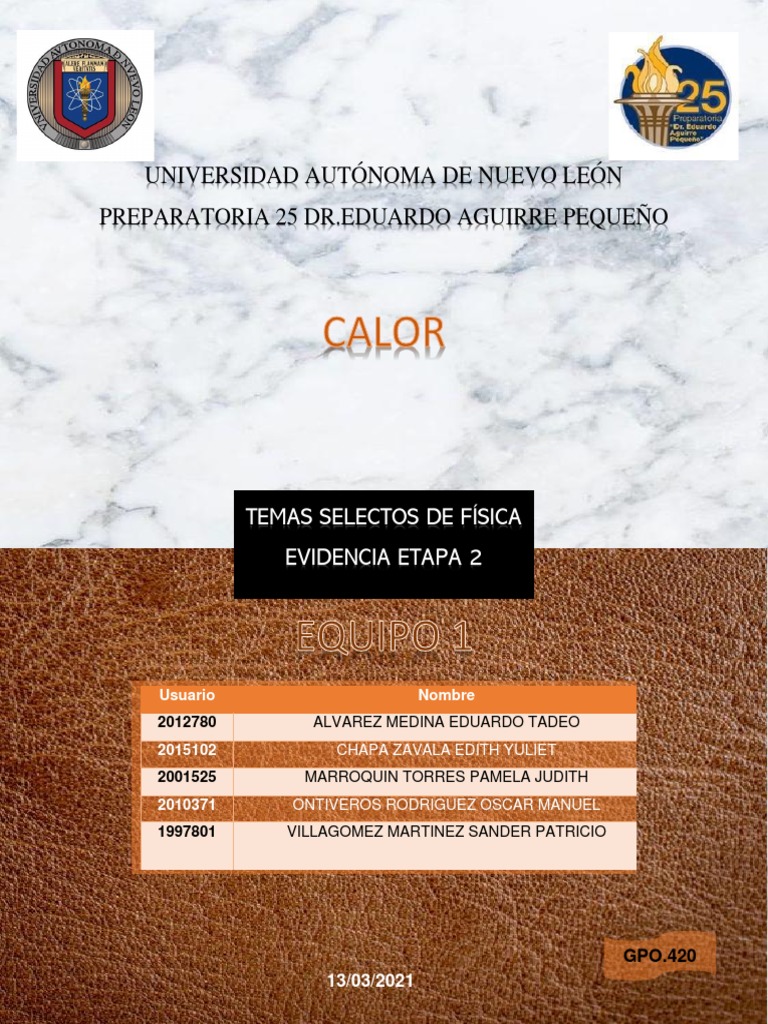 420 Equipo-1 Ev2 TSF | PDF | Calor | Temperatura