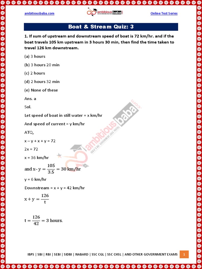 Boat Stream Quiz 3 PDF | PDF | Speed