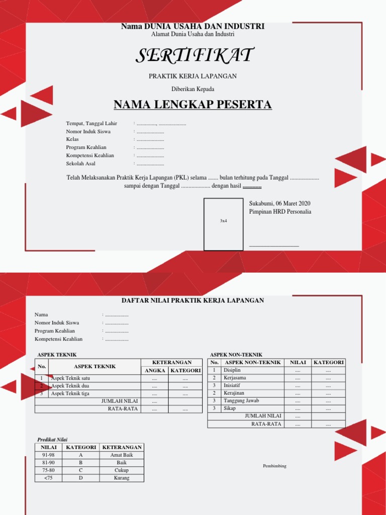 Sertifikat PKL dan Daftar Nilai | PDF | Seni