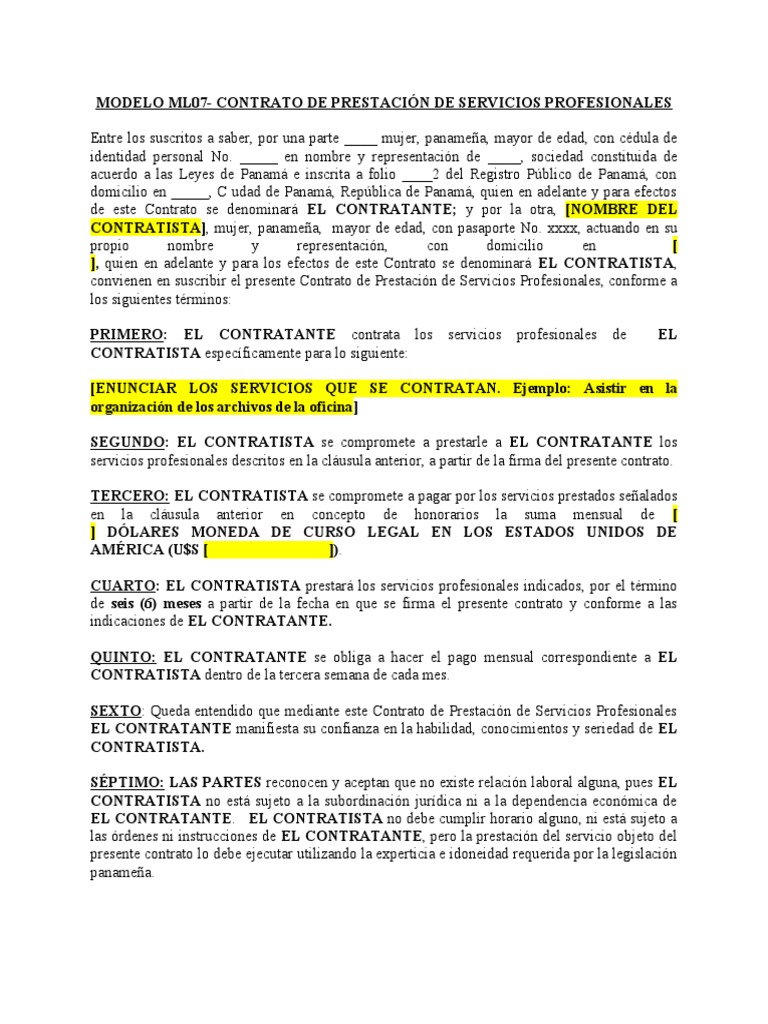 MODELO Contrato de Servicios Profesionales-SCRIB | PDF | Panamá | Justicia