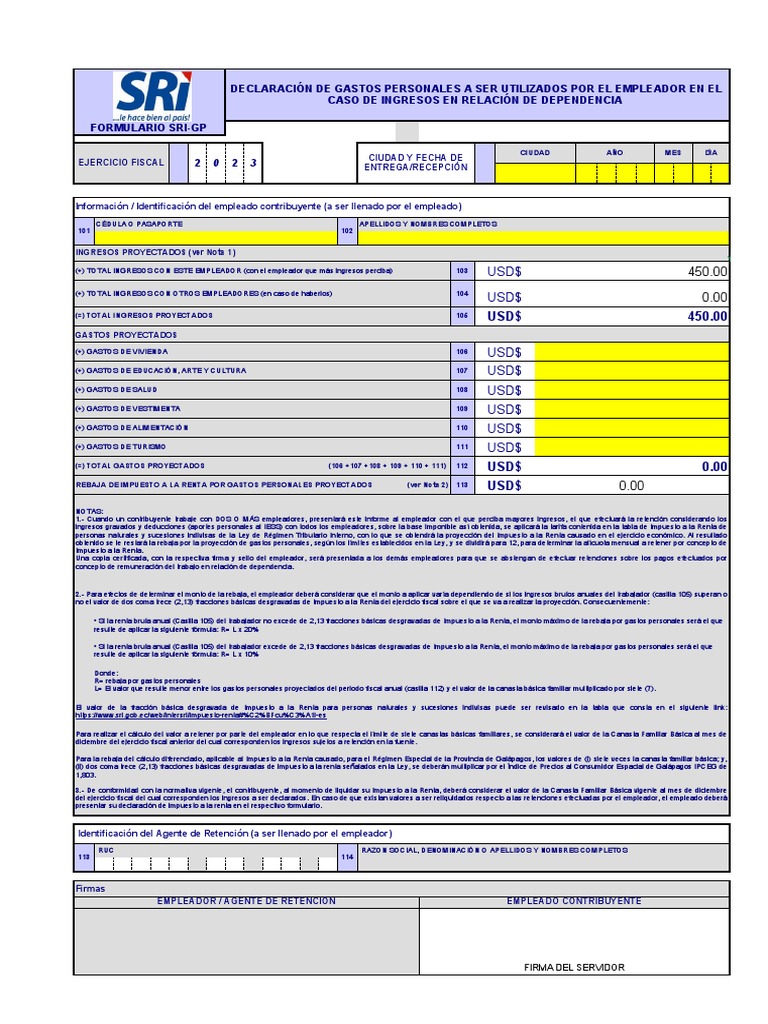 Formulario SRI - GP - 2023 | Descargar gratis PDF | Impuesto sobre la ...