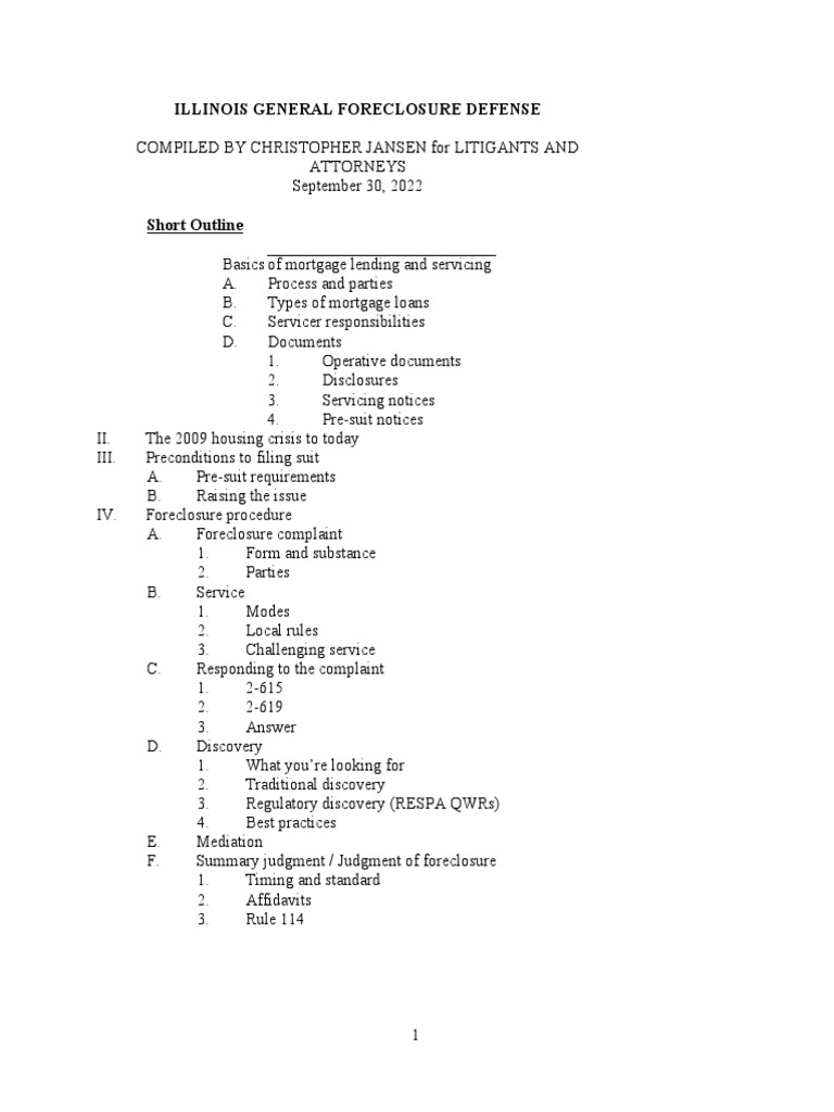 Illinois Foreclosure Defense STEPS Compilation by Jansen | PDF ...